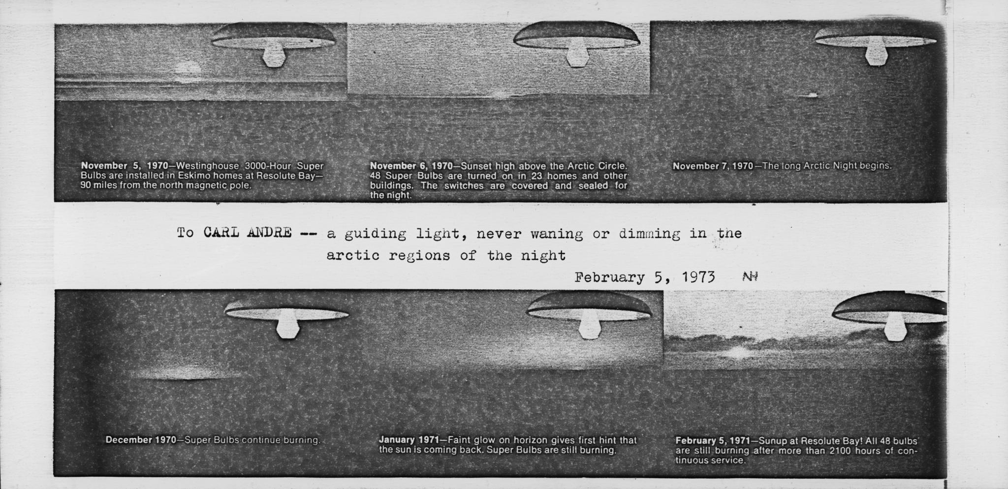 To Carl Andre – a guiding light, never waning or dimming in the arctic ...